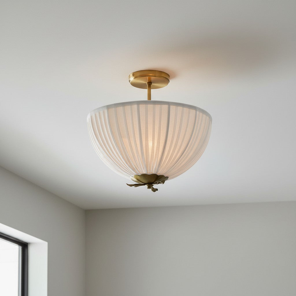 Keith Vintage Pleated Linen Flush Mount Ceiling Light | LuciaLiving ...