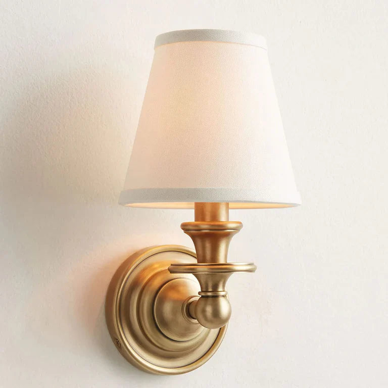 Retro Brass Linen Shade Wall Sconce | Lucia Living