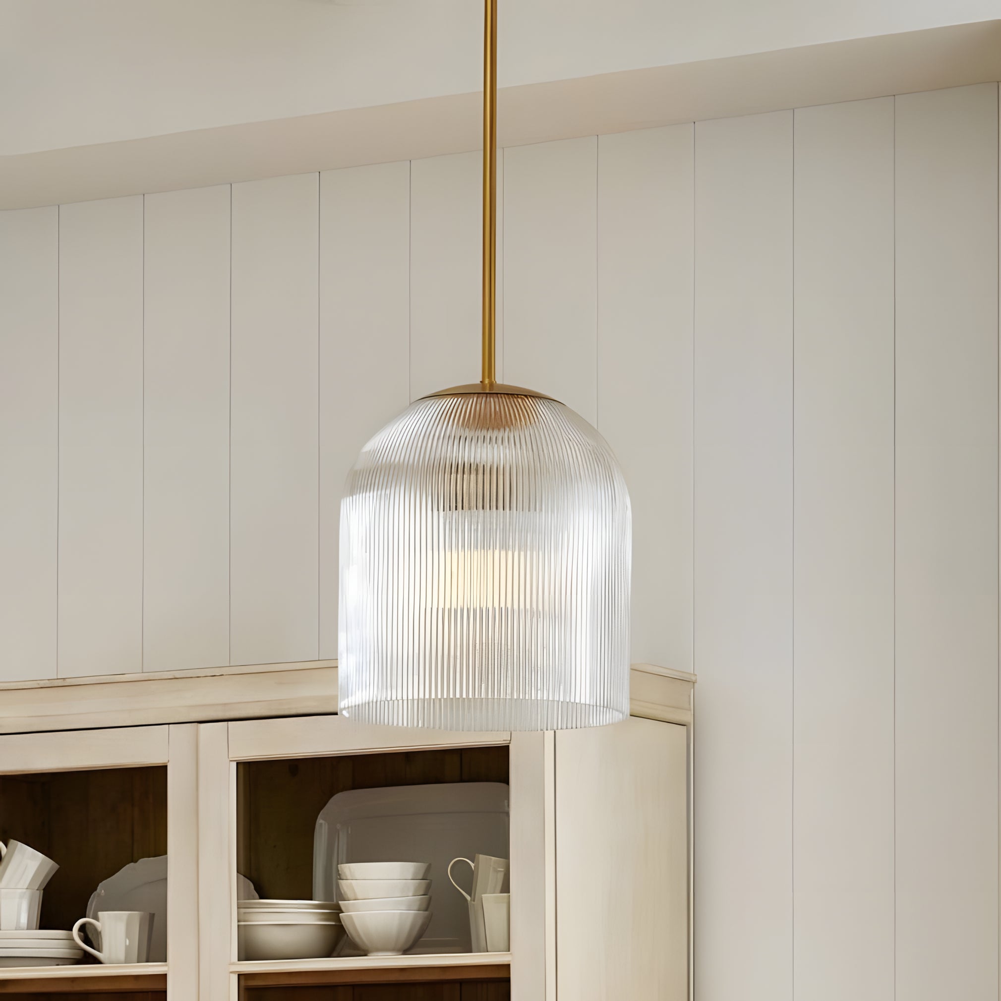 Vireo Farmhouse Cooper Ribbed Glass Pendant Light | Lucia Living